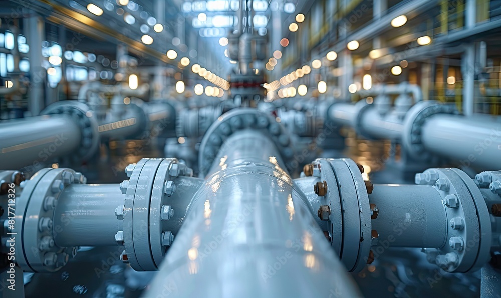 photography of a modern white gas pipe, inside modern gas plant, in the ...