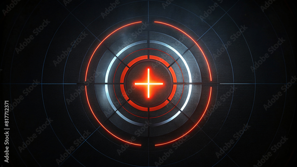 Dark red futuristic crosshair with abstract glowing lines and geometric ...