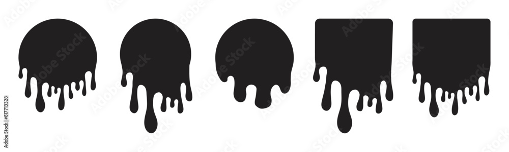 Melt drip circle silhouette paint round splash with drops, liquid shape ...