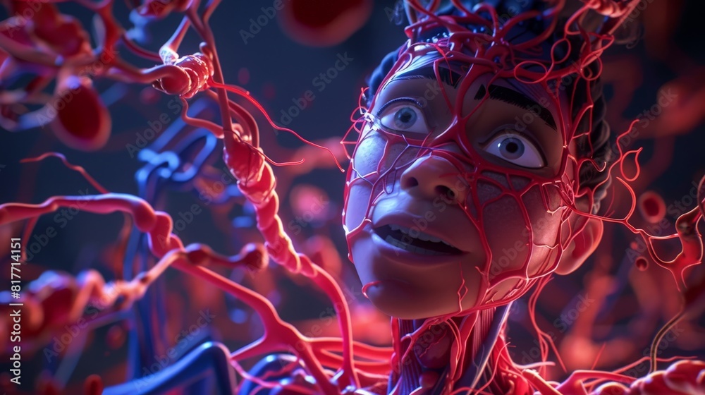 Character conducting a biology lesson on the human circulatory system ...