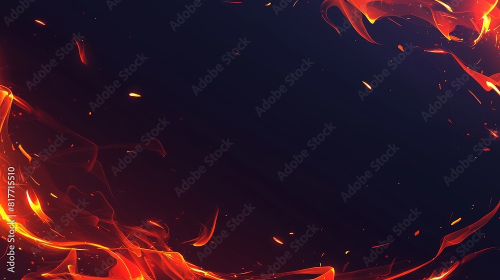 An overlay of red fire and smoke on a black background. A 3D abstract ...