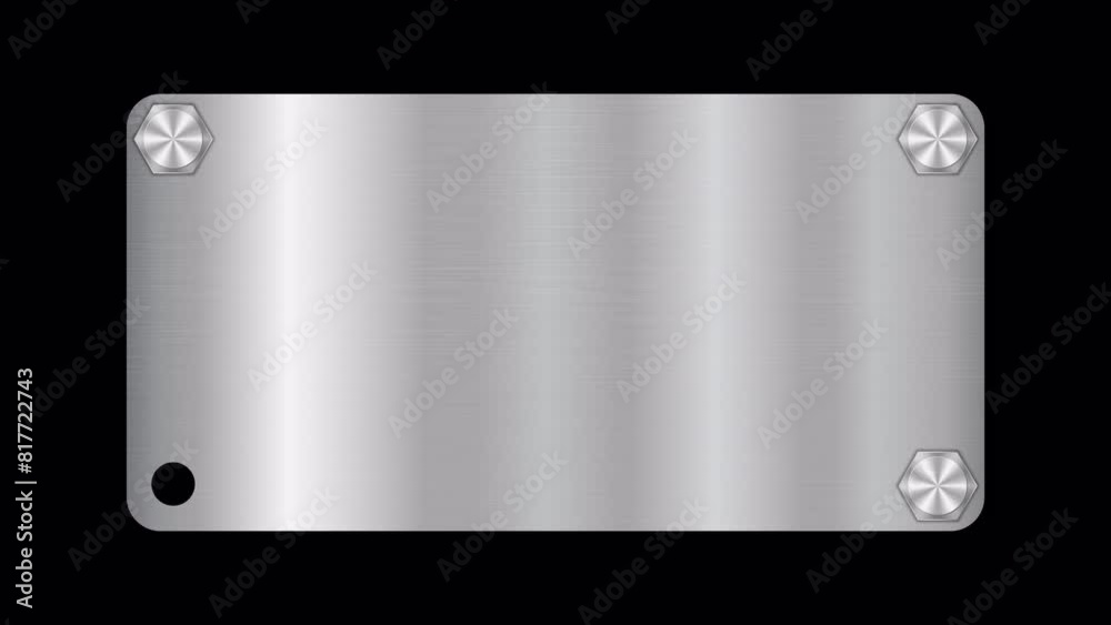 Brushed steel sign frame with metal bolts animation. Realistic metal ...
