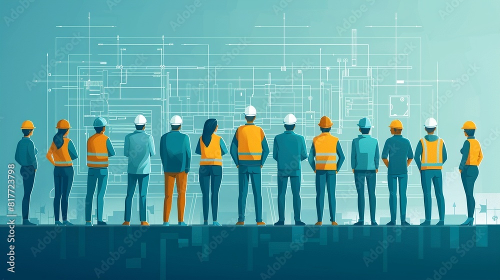 Illustration of a team meeting where the leader, wearing a safety ...