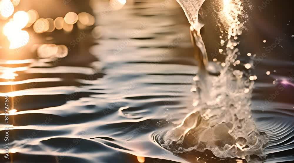 Chunks of water floating in the air Ripple and splash on the surface of ...