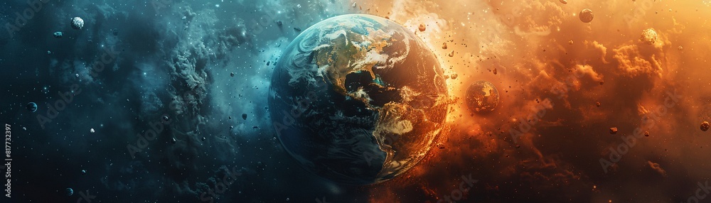 Creative layout illustrating the human impact on Earth through a ...