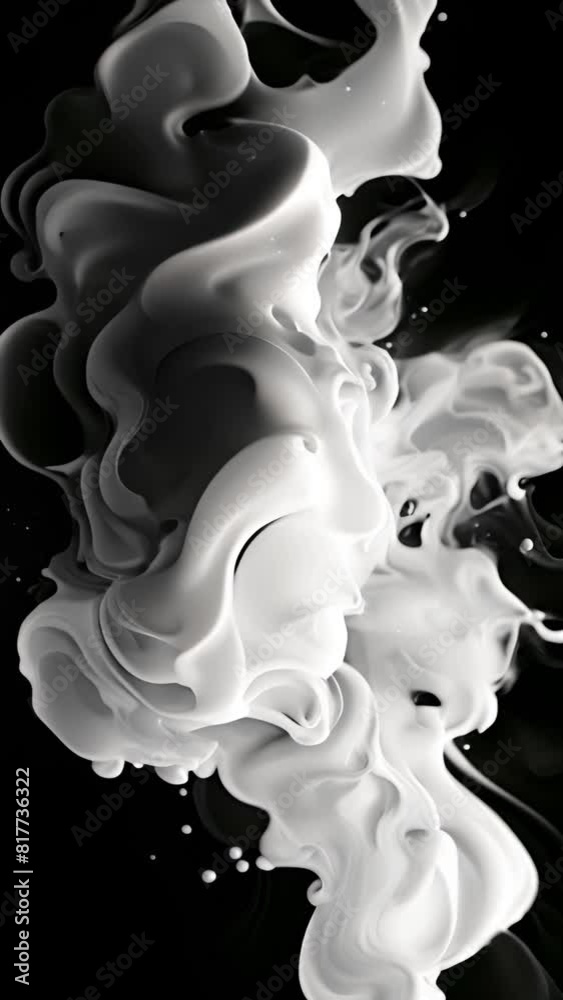 White ink flowing transition on black background. White smoke,paint ...
