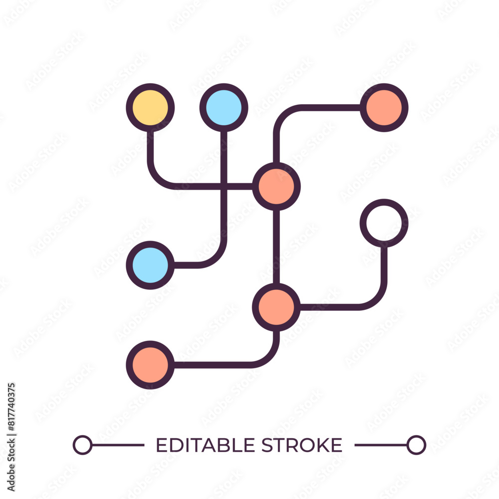 Metro network map RGB color icon. Interconnected lines and nodes ...