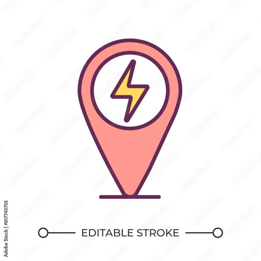 Charging station location RGB color icon. Electric vehicle charging ...