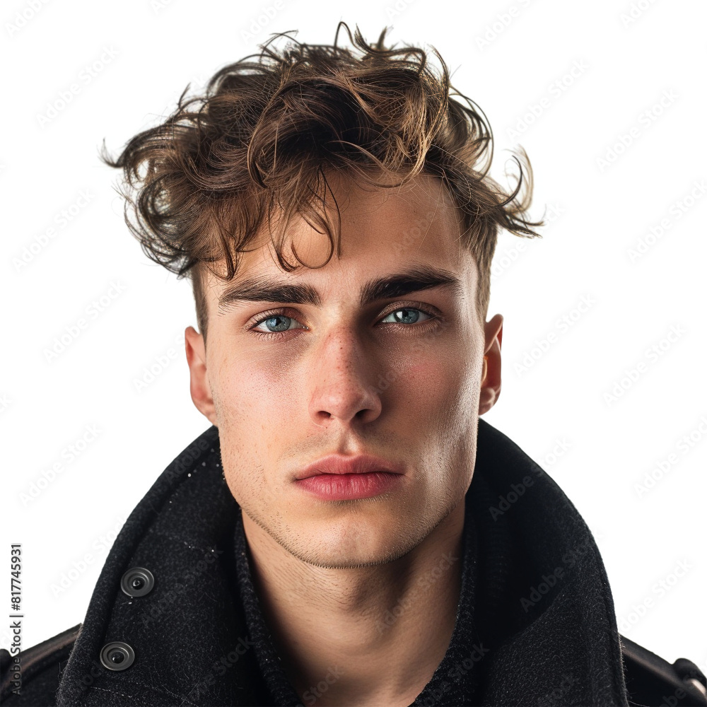 A male model with French Crop hairstyle isolated on transparent ...