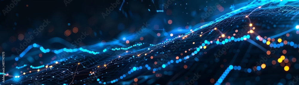 Neon blue stock market graph with holographic overlays, digital data ...