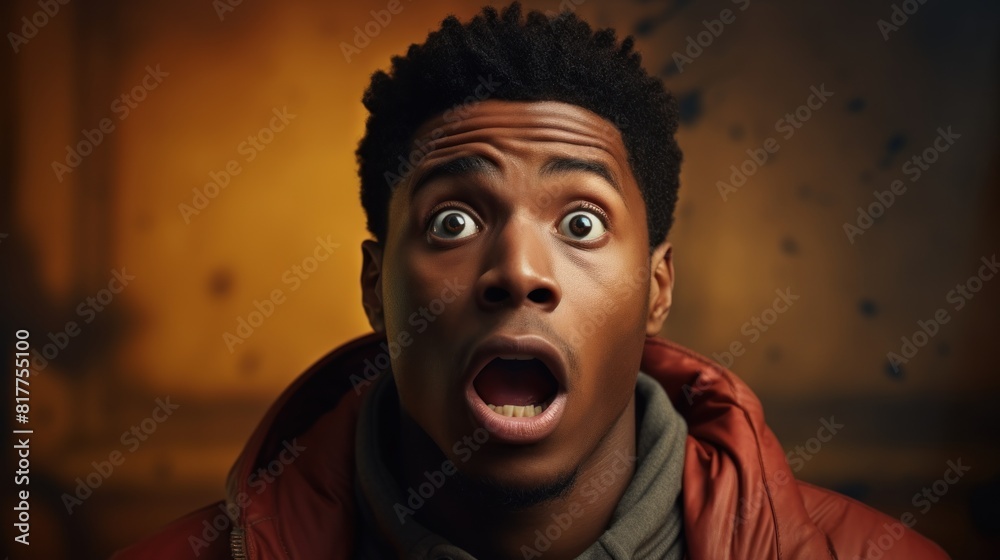 Shocked Young Man with Open Mouth and Wide Eyes Expressing Fear and ...