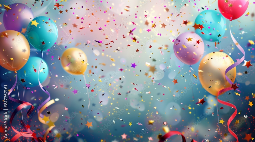 Ultra-Realistic Festive Background with Confetti, Stars, Balloons, and ...