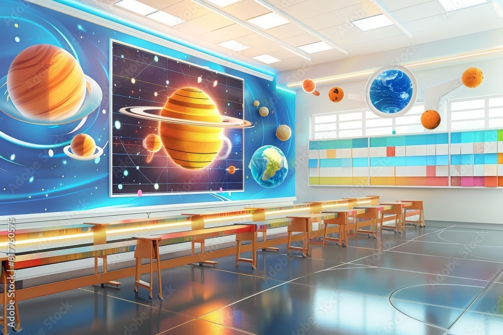 A cyberthemed educational classroom where students interact with ...