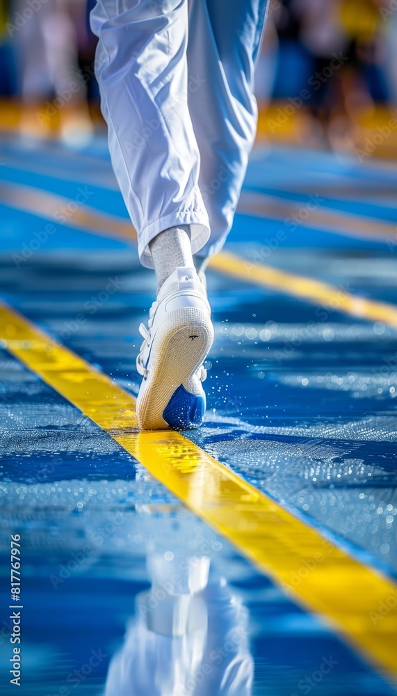 Taekwondo fighter s foot pivot for roundhouse kick, power and ...