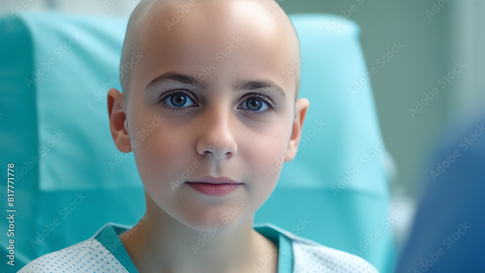 A 12-year-old child without hair in an oncology hospital is fighting ...
