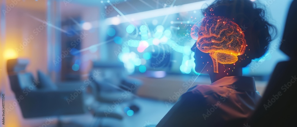 Closeof psychiatry with Glow HUD big Icon of brain activity, featuring ...