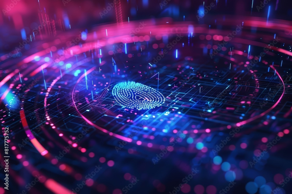 Closeup of a biometric fingerprint scanner in action, integrated into a ...