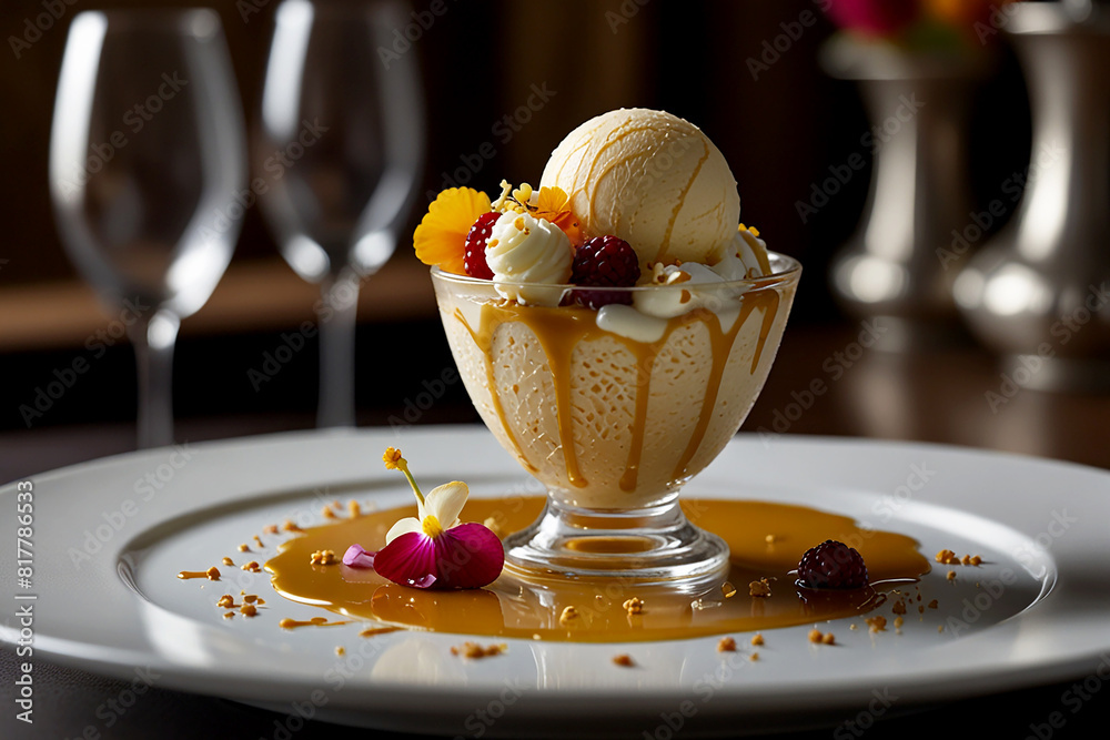 Vanilla Ice Cream Served in a Fine Dining Setting Visualize a ...
