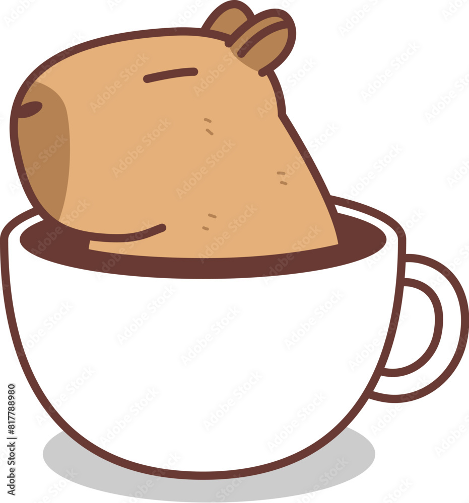 Poster Cute capybara in coffee cup cartoon, vector illustration – Wall ...
