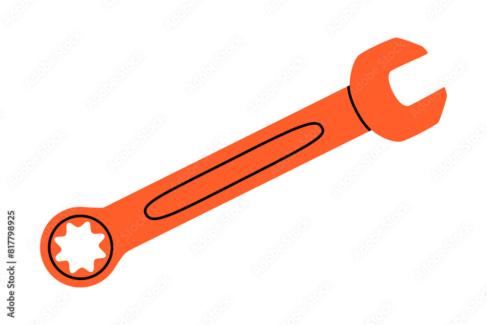 Hand drawn cute cartoon illustration of ratcheting wrench or spanner ...