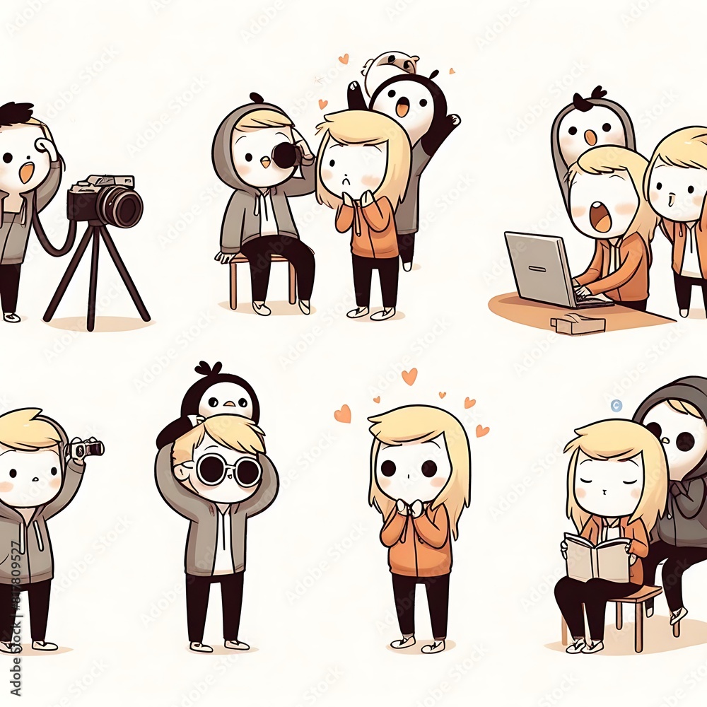 Cartoon characters of people in different poses realistic used for ...