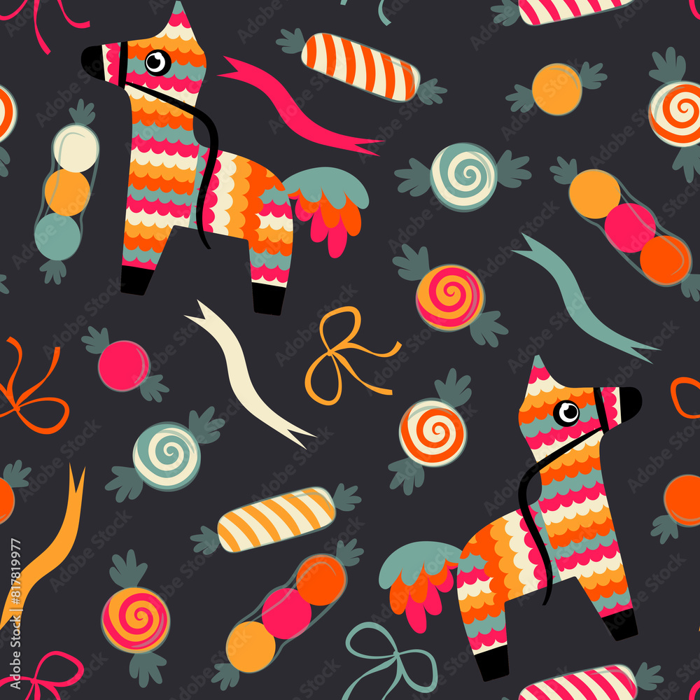 Seamless pinata pattern. Party repeated background. Pinata and sweets ...
