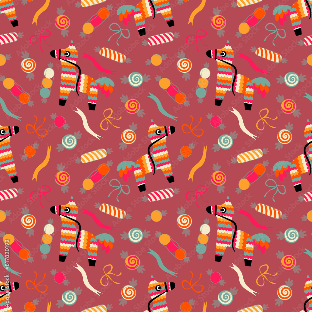 Seamless pinata pattern. Party repeated background. Pinata and sweets ...
