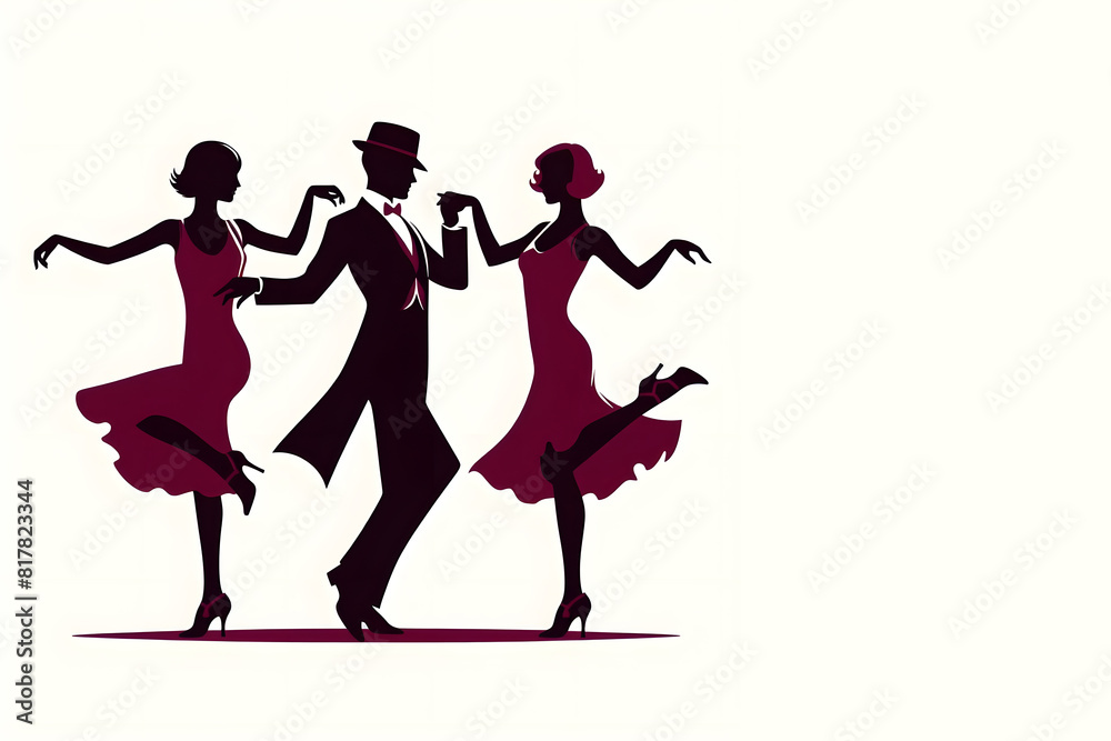 Charleston party. Two girls and a man silhouettes. Gatsby style set ...
