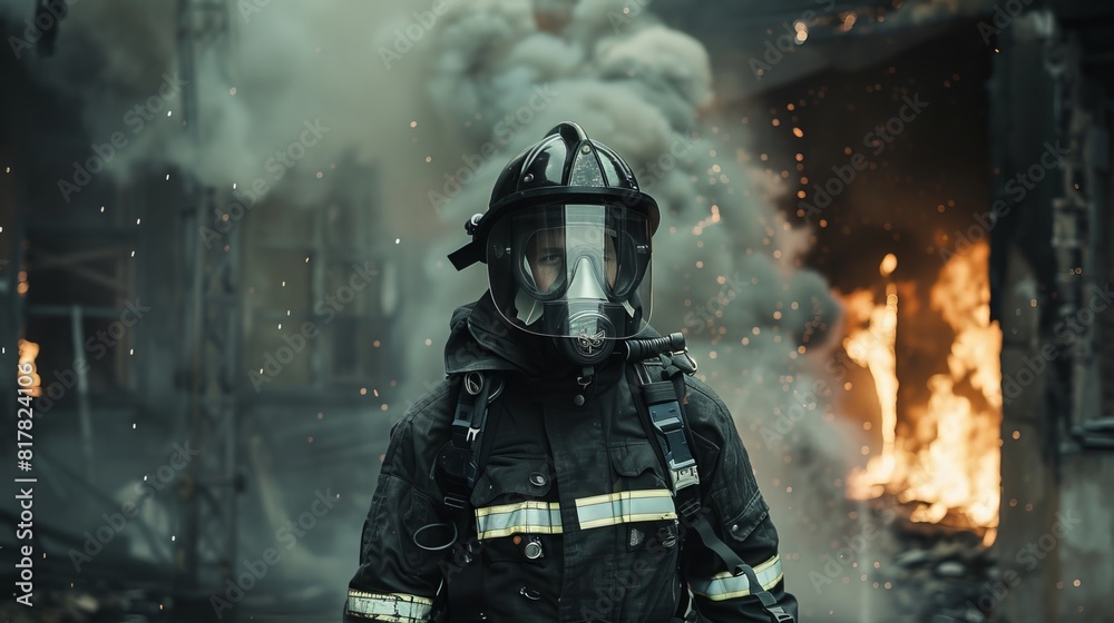 Firefighter in Full Gear: Dressed in full firefighting gear, a ...