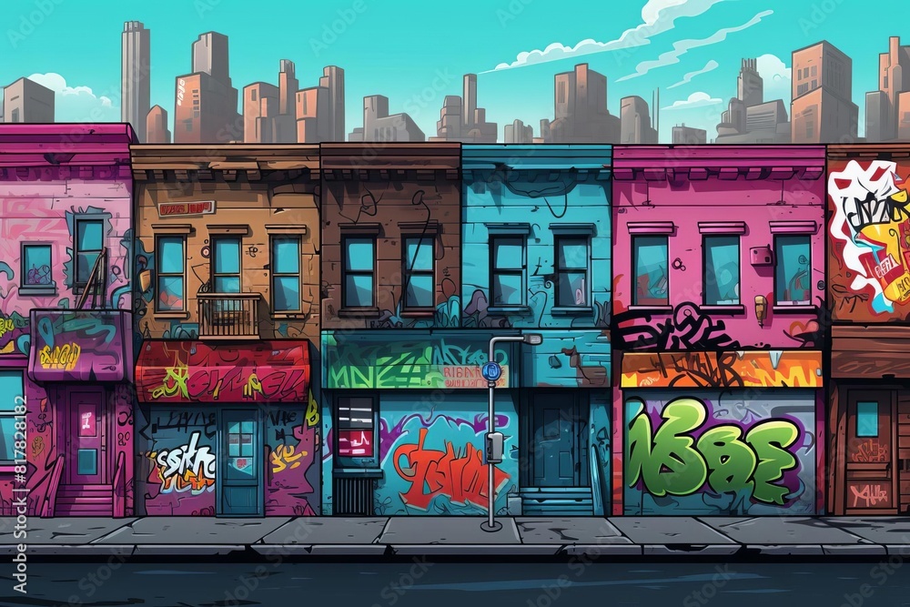 Urban graffiti art flat design side view street culture theme animation ...