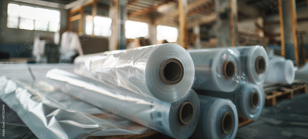 Rolls of handling with transparent polyethylene film wrap in the ...