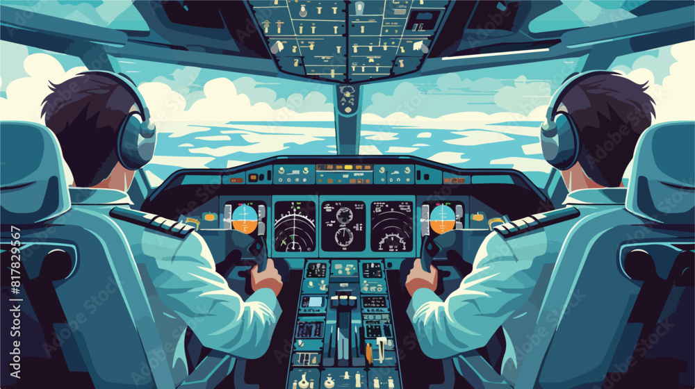 Cartoon male pilot cockpit plane with control board vector เวกเตอร์ ...