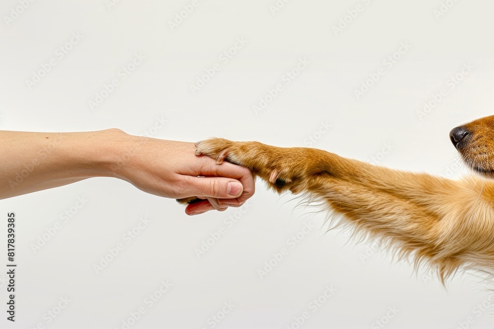 Touching moment of a dog paw and a human hand engaging in a high-five ...