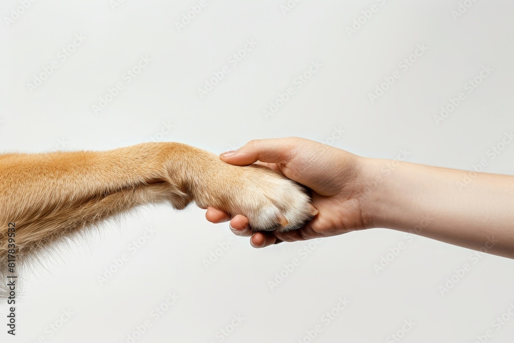Touching moment of a dog paw and a human hand engaging in a high-five ...
