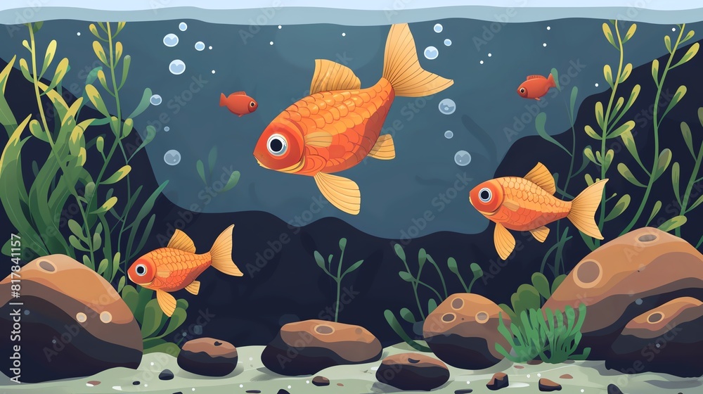 Aquarium fish flat design front view aquatic cartoon drawing analogous ...