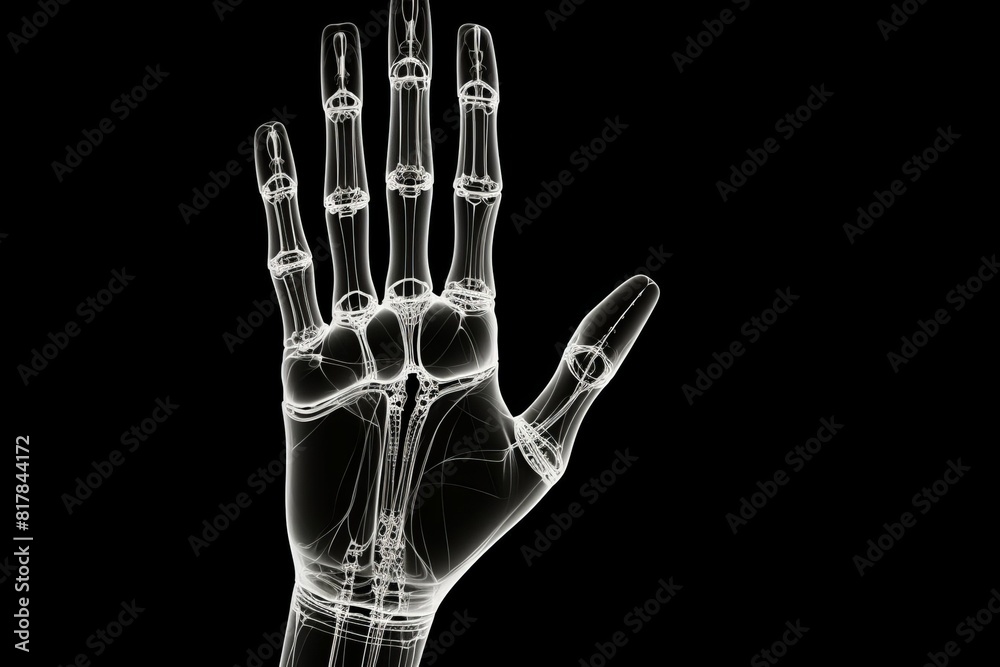 Hand Xray flat design front view bone structure analysis theme 3D ...