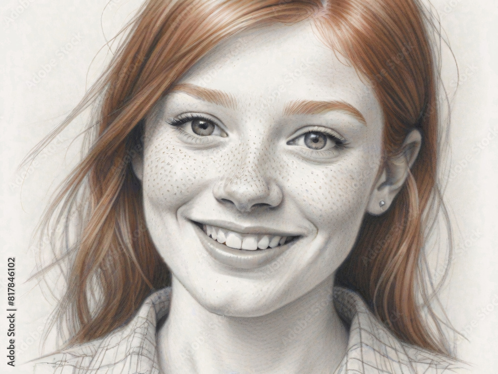 Pencil sketch of a red-haired young girl.Beautiful woman drawn in ...