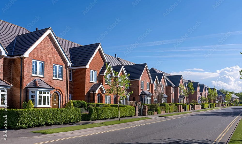 Photograph of modern brick houses in the United Kingdom, built on a ...
