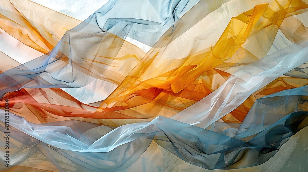 Layers of translucent color overlap and intertwine, creating a sense of ...