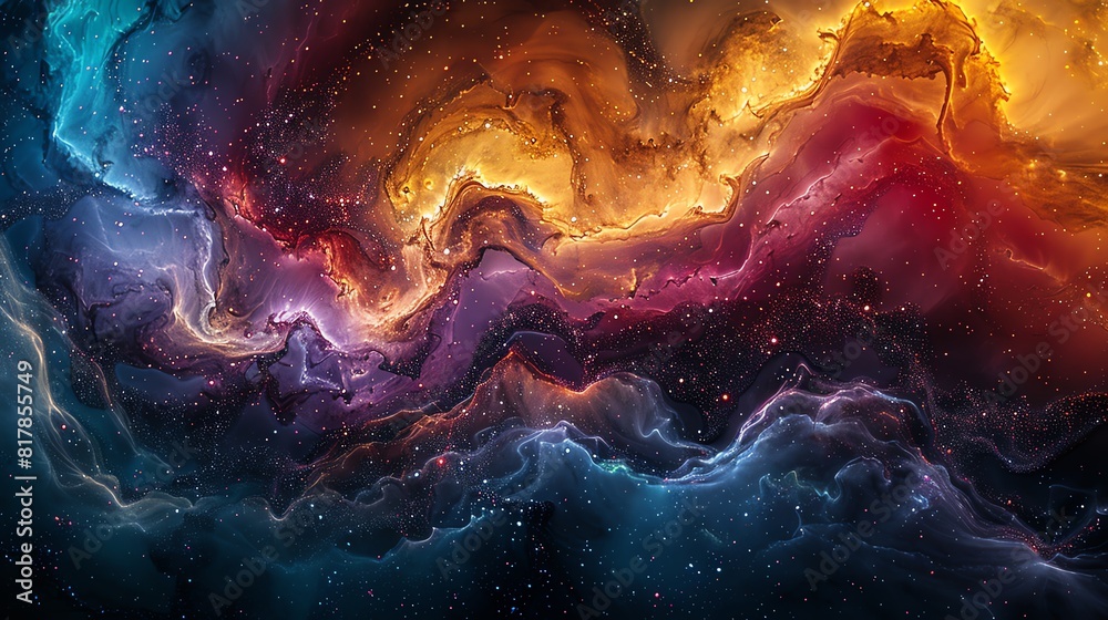 Abstract cosmic nebulae, deep space colors and swirling patterns with a ...