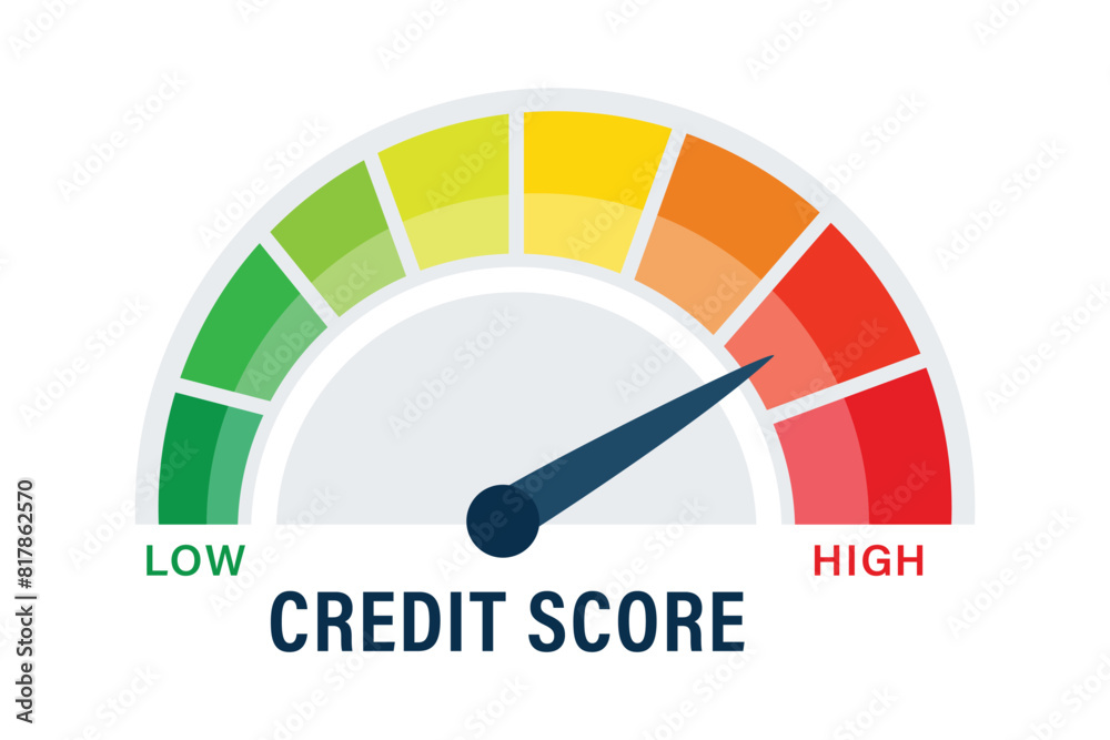 Credit Score Monitoring Dial Illustration with Indicator Arrow from Low ...
