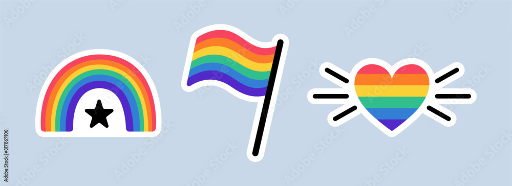 LGBT stickers pack in doodle style. LGBTQ set. LGBT pride community ...