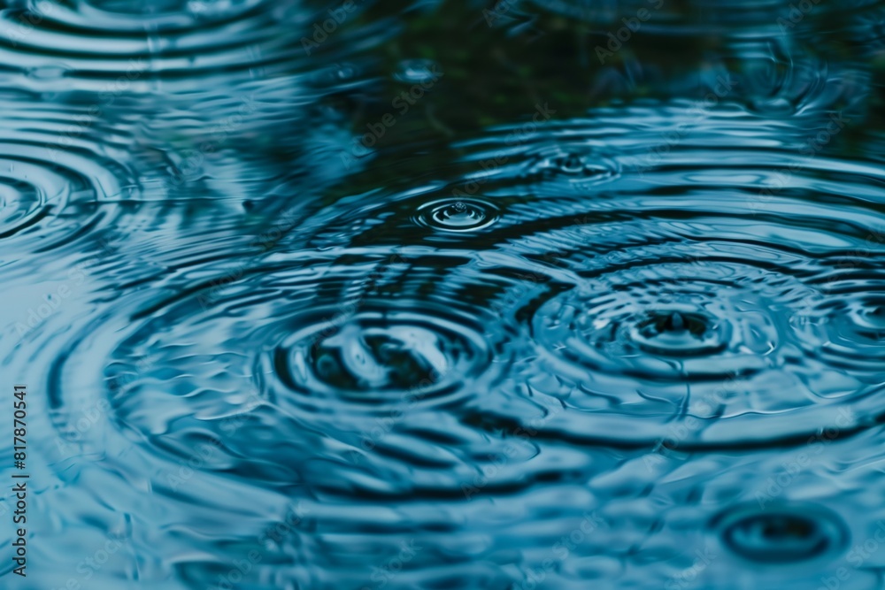 Close-up of water ripples created by raindrops falling onto a calm ...