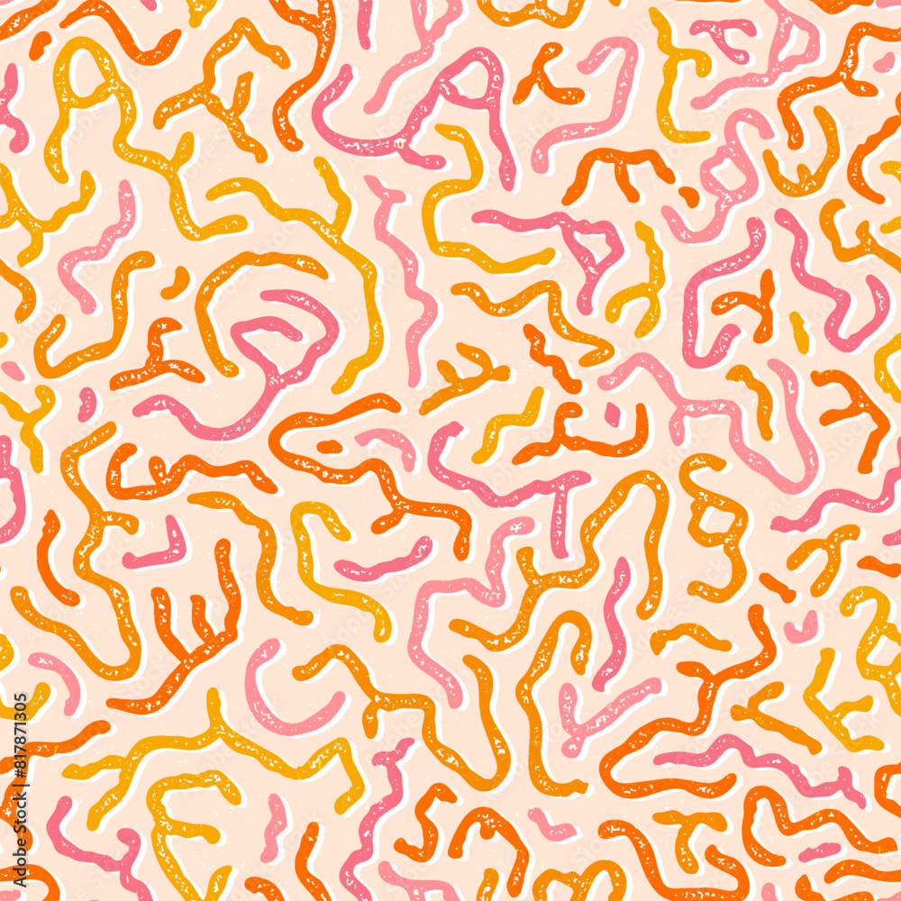 Cute hand drawn retro background, seamless pattern, vintage design ...
