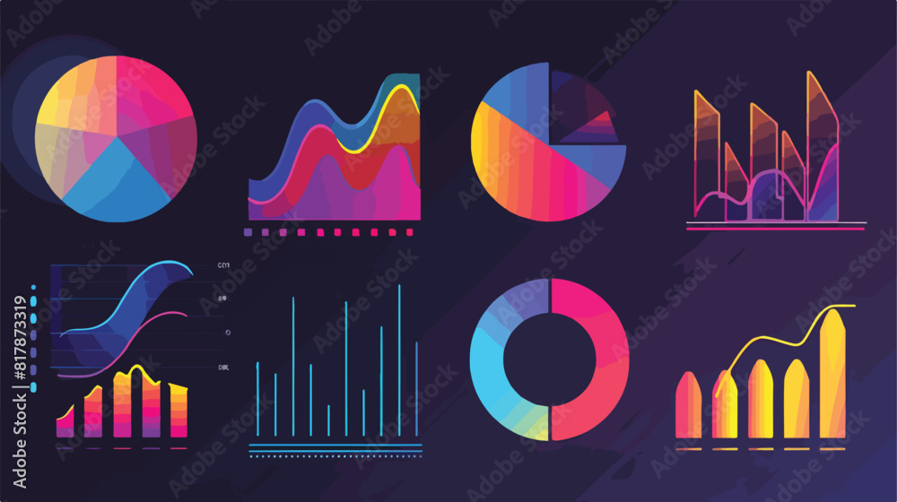 Four of colorful bar charts pie diagrams linear graph Stock Vector | Adobe Stock
