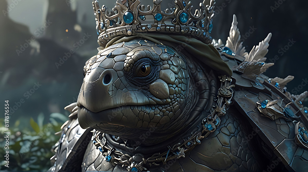 King of Germany as a turtle adorned with silver jewelry, set against an ...