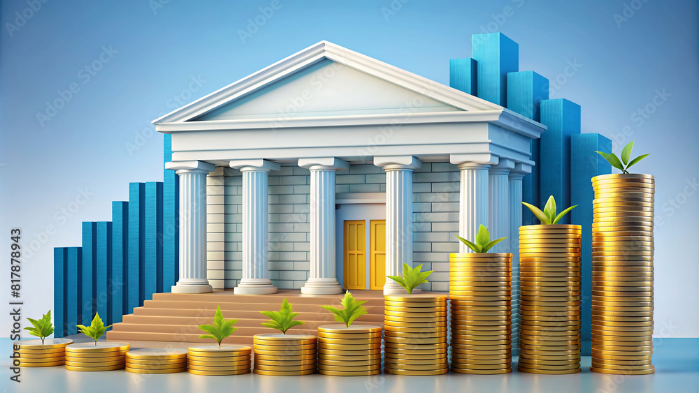 Generative ai. Illustration of a classical bank building with Greek ...