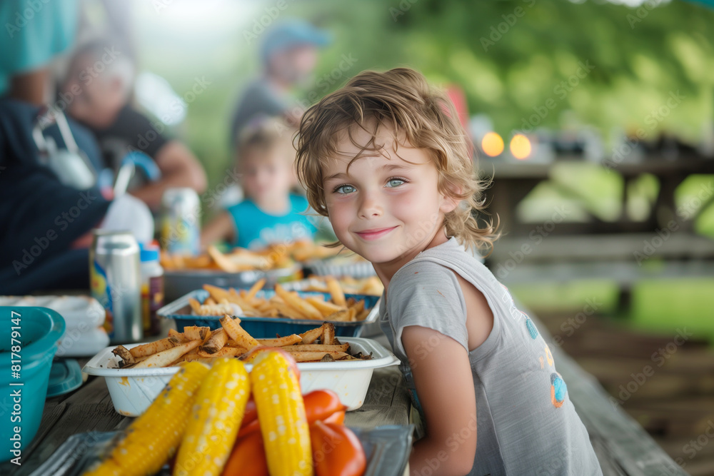 Memorial Day barbecue, families gathering, children playing, picnic ...