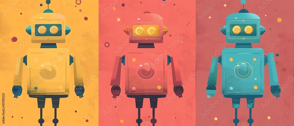 robot flat design front view humanoid theme water color Complementary ...