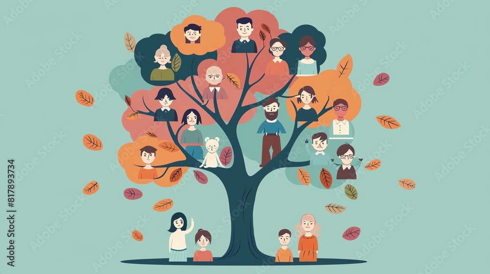 family tree flat design front view genealogy animation Complementary ...